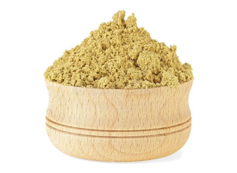 Mustard Powder in Wooden Bowl on White Background Stock Photo - Image ...