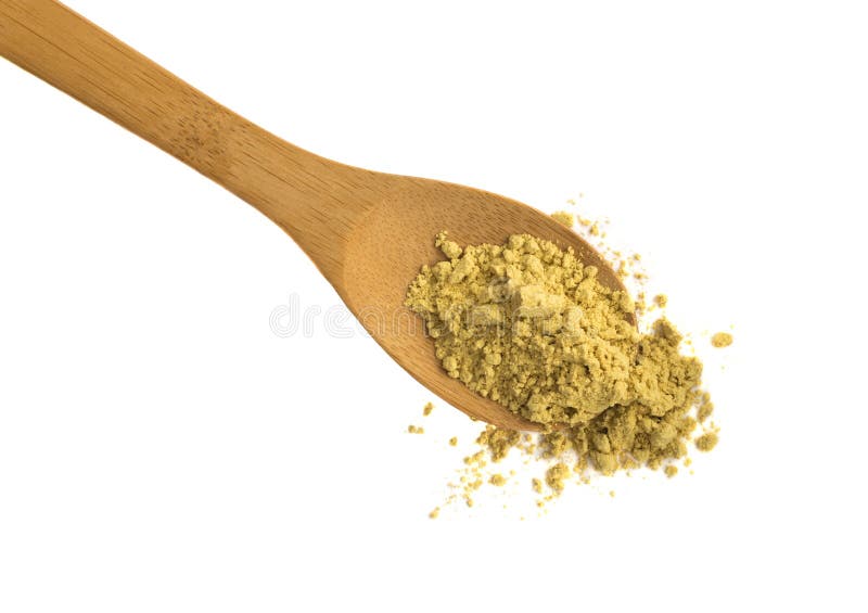 Mustard Powder in a Wooden Spoon Isolated Stock Photo - Image of macro ...