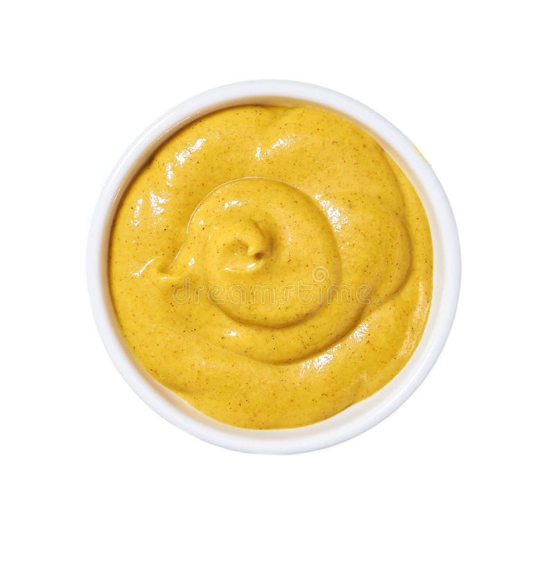 Mustard Sauce in Ceramic Bowl Isolated on White Background. Top View ...