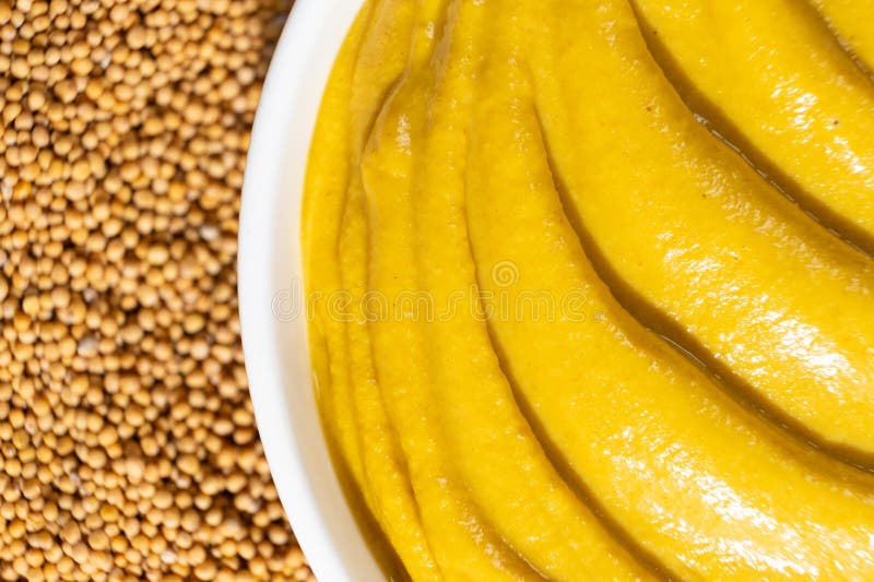 Mustard Sauce and Dry Mustard Seeds, Top View. Stock Photo - Image of ...