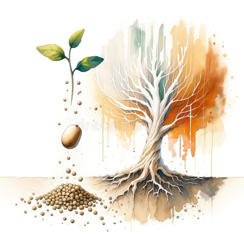 The Mustard Seed. Mustard Seed Falling on the Ground and Big Tree in ...