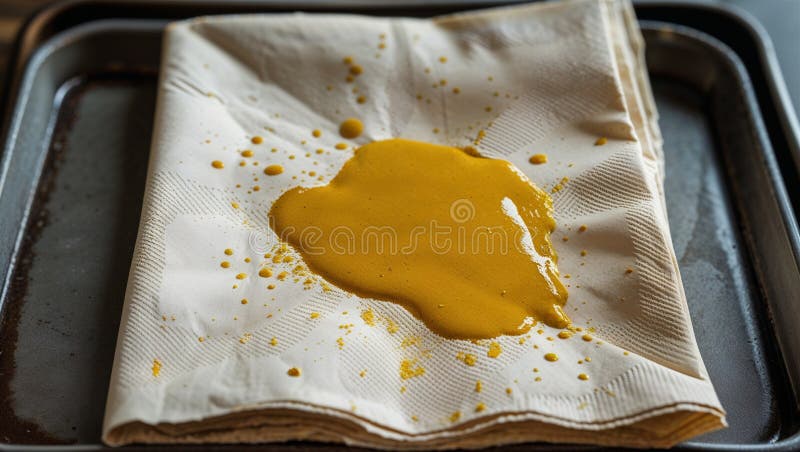 Mustard Stain on a Paper Napkin Folded on a Tray Stock Illustration ...