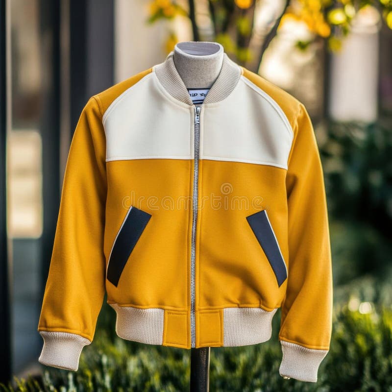 Mustard Yellow and White Color Block Bomber Jacket Stock Illustration ...