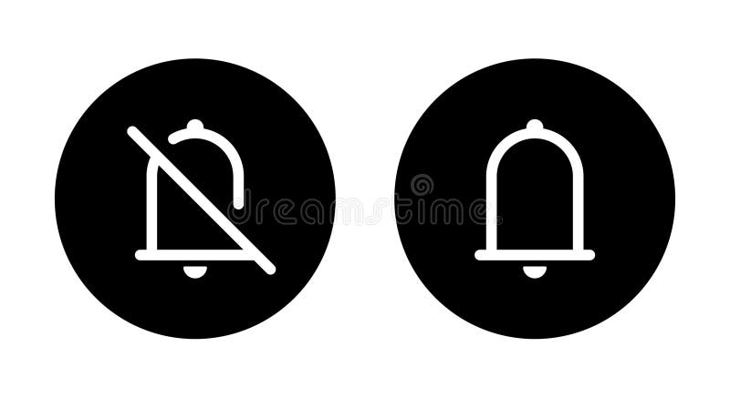 Mute and Bell Line Icon on Black Circle Stock Vector - Illustration of ...