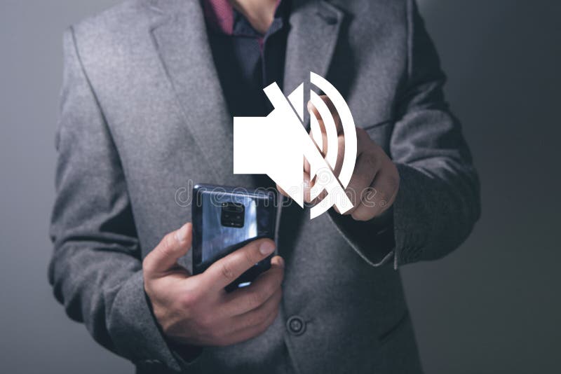 Mute Icon. Man Tapping on the Screen Stock Photo - Image of volume ...