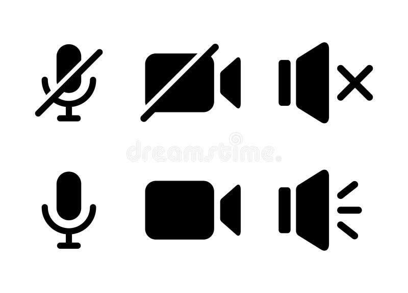 Mute Microphone, Video Cam Off, and Silent Speaker Icon Vector Stock ...