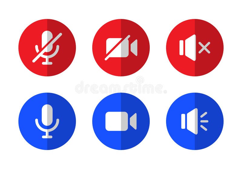 Mute Microphone, Video Camera Off, and Silent Speaker Icon Vector in ...