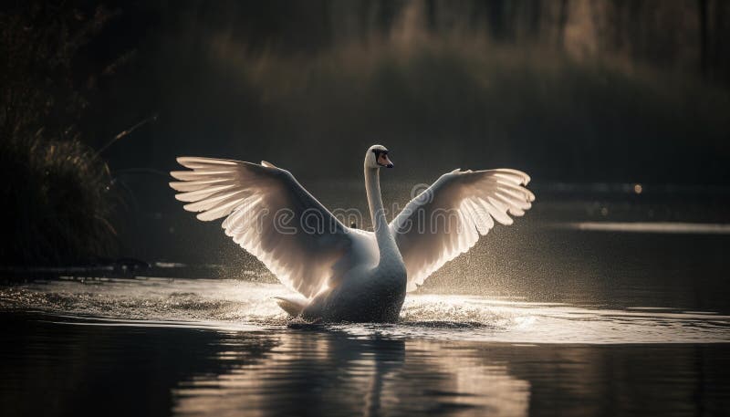 Mute Swan Spreads Wings, Takes Off Gracefully Generated by AI Stock ...
