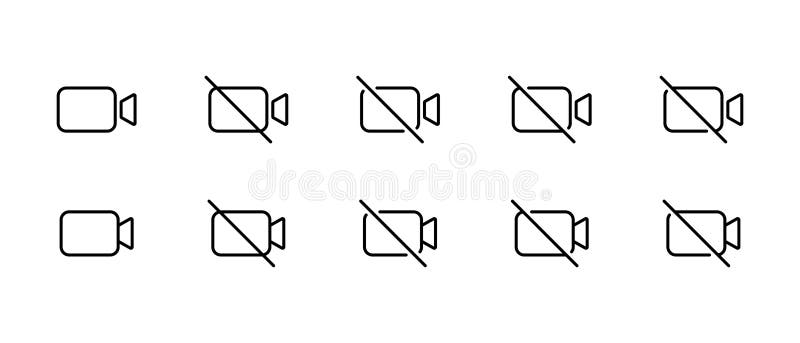 Mute Video Call Line Icon Set Collection. Off Camera Sign Symbol Stock ...