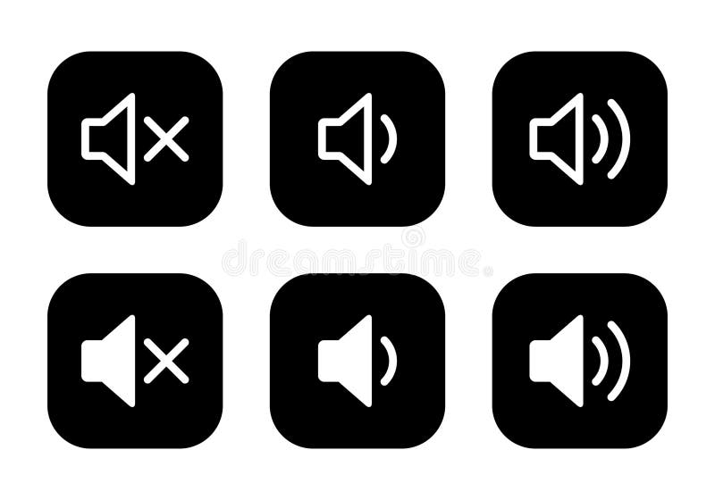 Mute and Volume Speaker Icon Set Black Square Stock Illustration ...