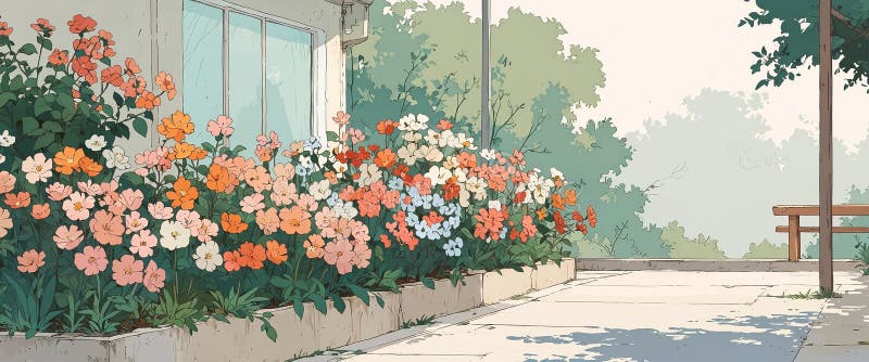 Muted Color Palette of Blooming Flowers in Lofi Scenery. Stock Image - Image of cosmic, blossoms ...