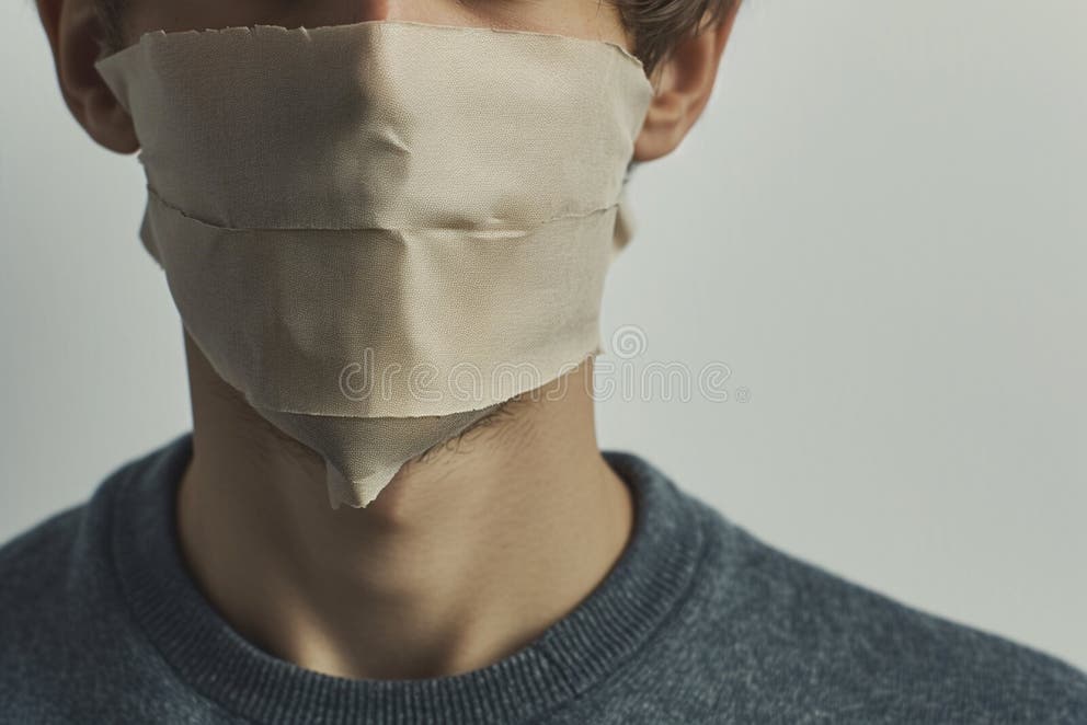Muted Expression Man Silenced with Duct Tape, Space for Text Stock ...