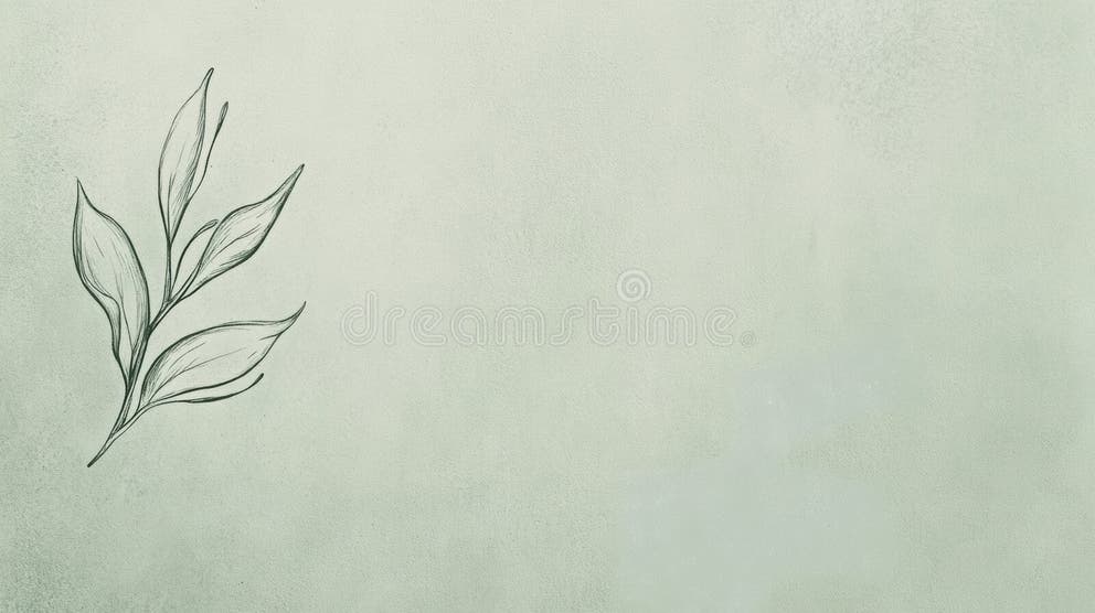 Muted Green Background with Hand-drawn Leaf for Natural Design and Text ...
