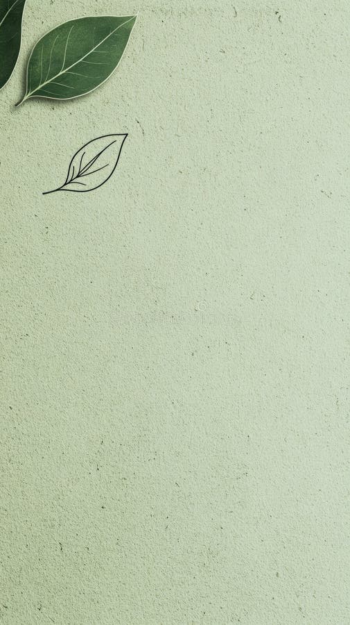 Muted Green Textured Background Featuring Hand-drawn Leaf for Design ...