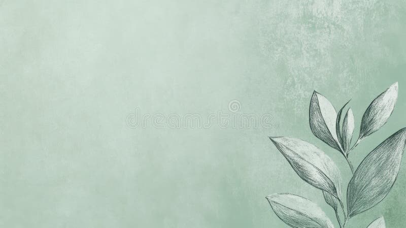 Muted Green Textured Background with Hand-drawn Leaf for Fresh Design ...