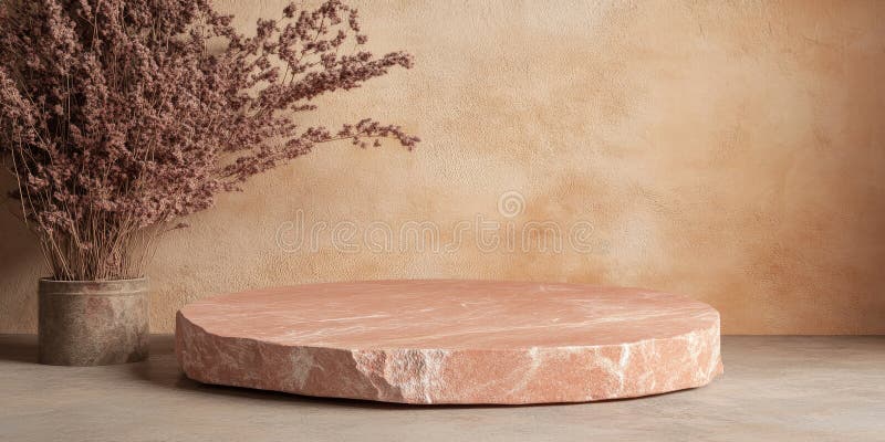 Muted Peach Stone Podium with a Smooth Matte Surface, Creating a Soft ...