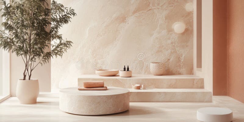 Muted Peach Stone Podium with a Smooth Matte Surface, Creating a Soft ...