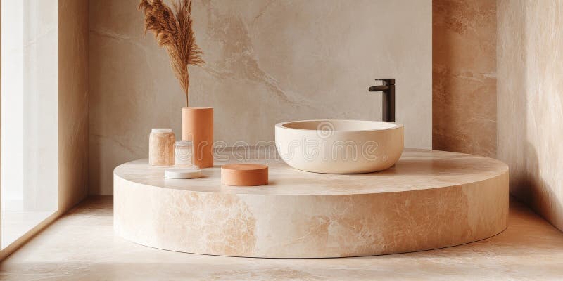 Muted Peach Stone Podium with a Smooth Matte Surface, Creating a Soft ...