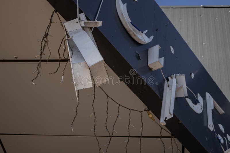 A Mutilated Sign from a Store after the Rocket Landed Editorial Stock ...