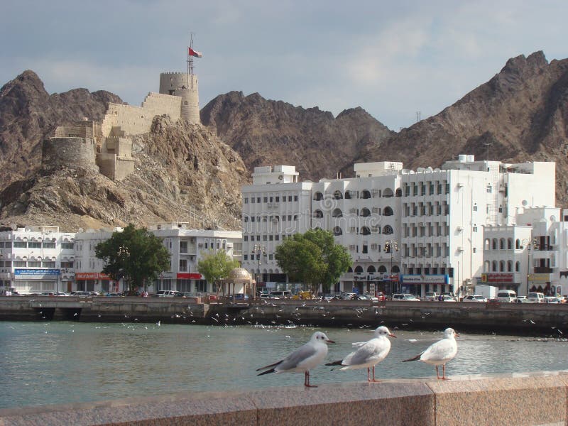 Mutrah Corniche with the Mutrah Fort in Muscat. View of a Fort in ...