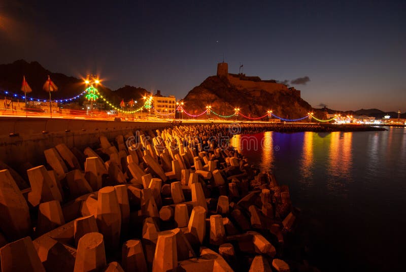 Mutrah Corniche Night stock photo. Image of night, travel - 184165966