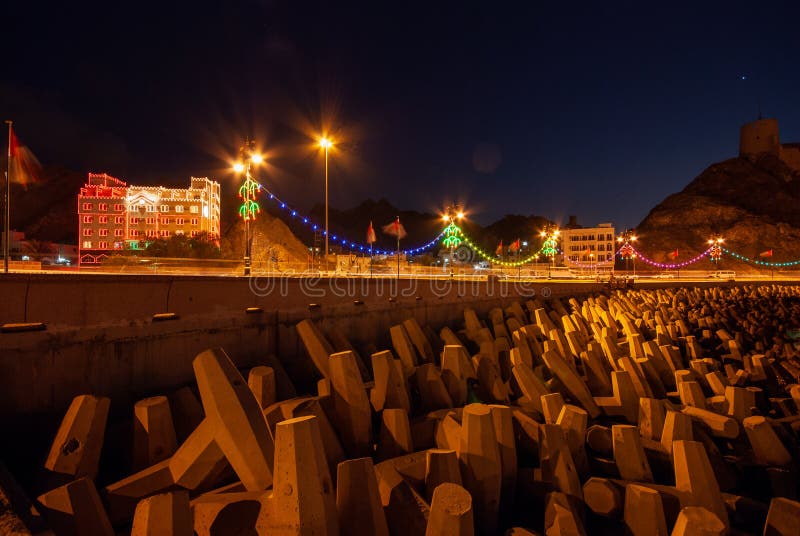 Mutrah Corniche Night stock photo. Image of blue, corniche - 184166072