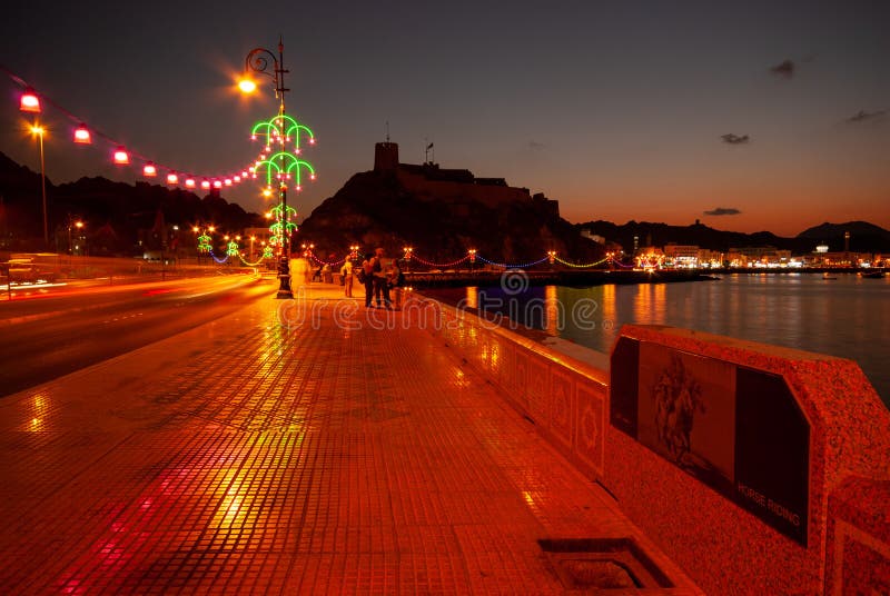 Mutrah Corniche Night stock image. Image of downtown - 184165901
