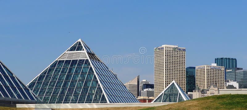 Muttart Conservatory Edmonton with Pyramids and Downtown Edmonton ...