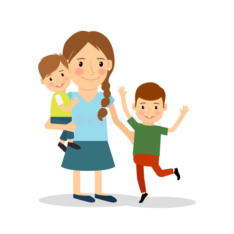 Mutter Mit Kindern Junge Frau Und Zwei Jungen Vektor Abbildung ...