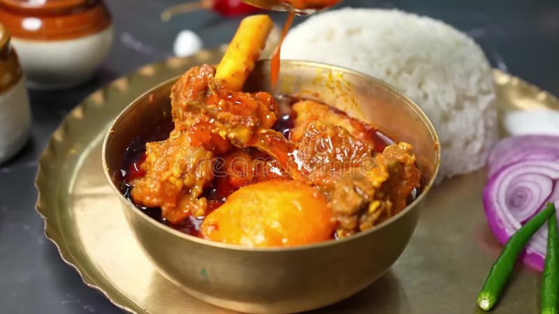 Mutton Curry in Bowl on Plate Stock Video - Video of ...