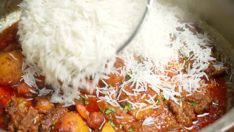 Mutton Curry Mixing with Rice for Mutton Biryani Stock Video - Video of ...