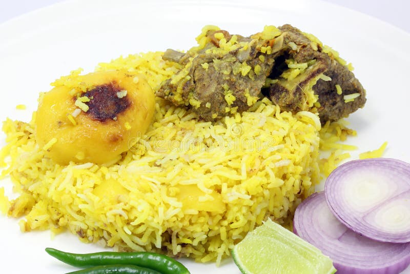 Mutton Kacchi Biryani with Salad, Borhani and Chui Pitha Served in Dish ...