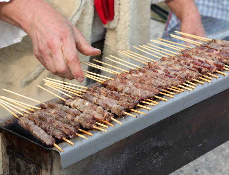 Mutton Kebabs Called ARROSTICINI in Italian Language Stock Photo ...