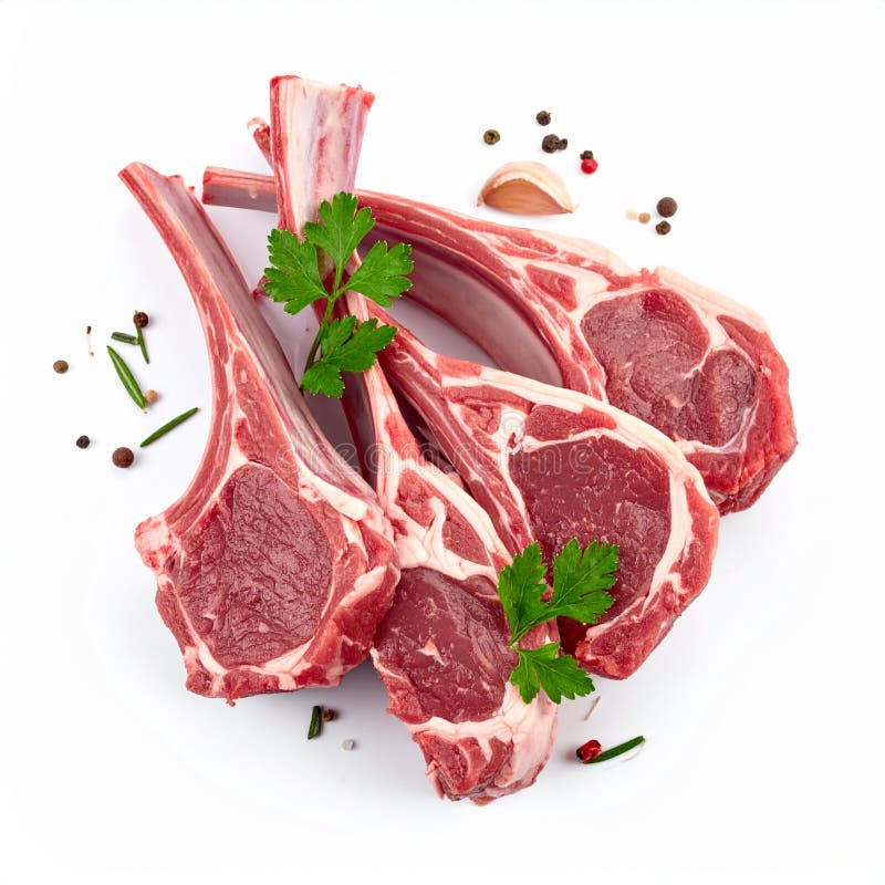 Mutton Pieces Neatly Arranged with Fresh Herbs Stock Illustration ...