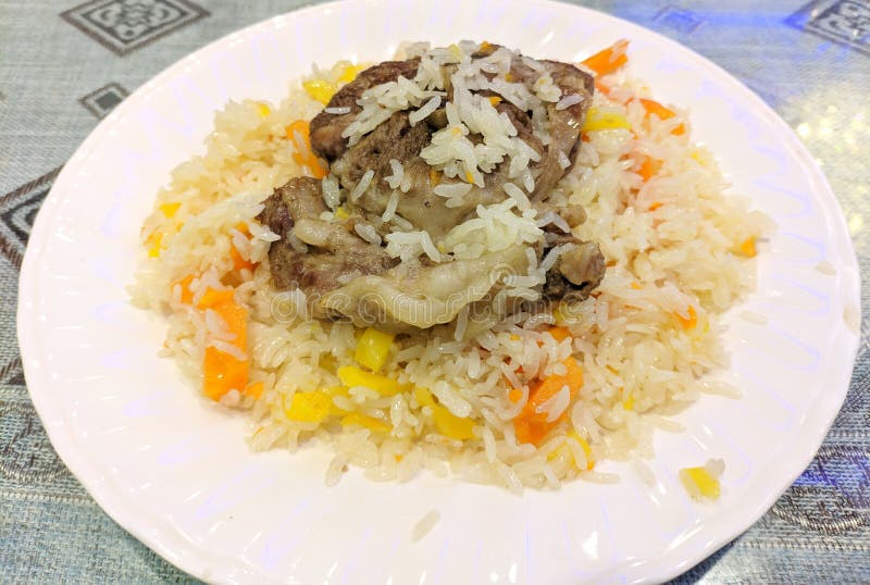 Mutton with Scrambled Rice on the White Plate Stock Image - Image of ...