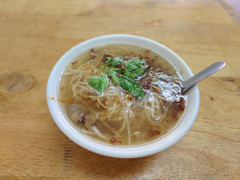 Mutton Soup Noodles with Basil Stock Image - Image of spoon, mutton ...