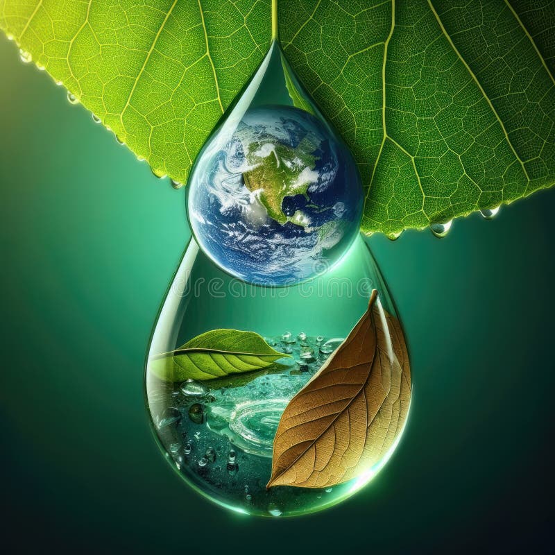 Mutual Earth in Water Drop Reflection Under a Combination of Two Leaves ...