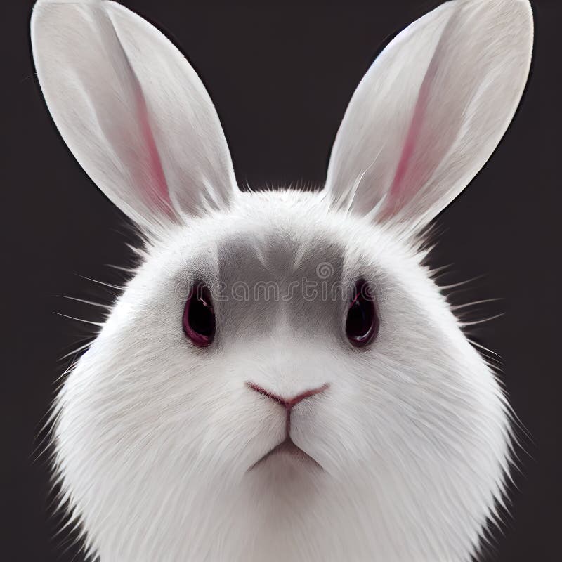 The Muzzle of a Cute Fluffy Rabbit. the Head of a White Bunny. Digital ...