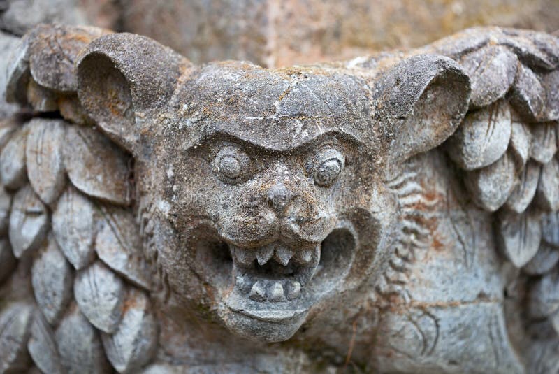 Muzzle Fantastic Beast on the Wall of an Temple Stock Image - Image of ...