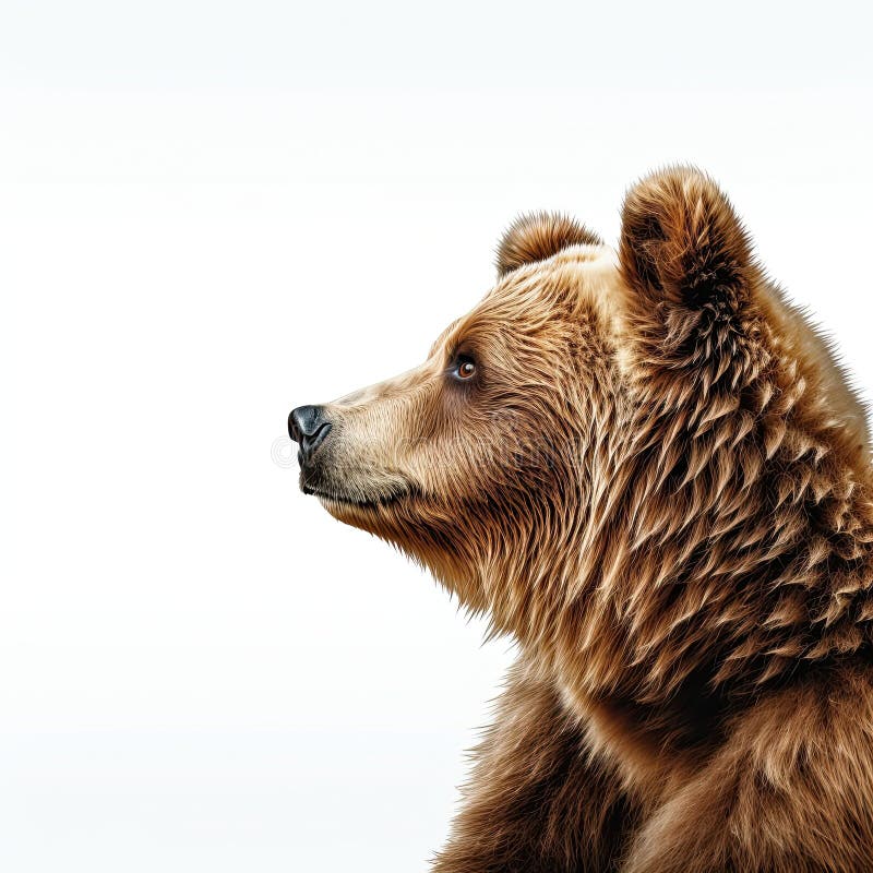 The Muzzle of a Large Brown Bear on a White Background. Side View Stock ...