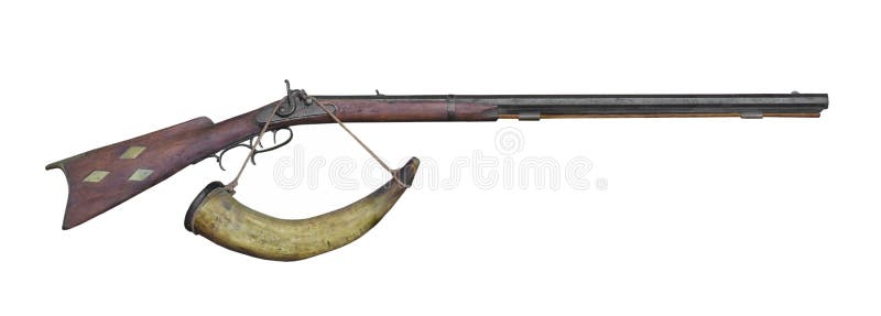 Muzzle Loading Rifle and Powder Horn Isolated. Stock Image - Image of ...