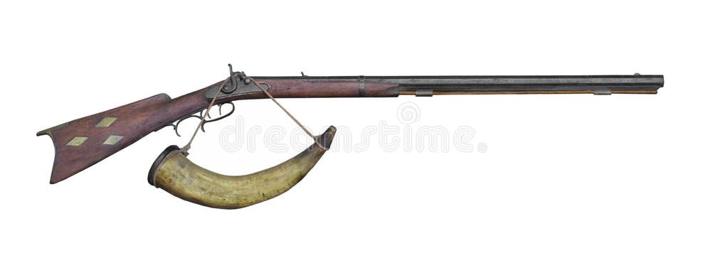 Muzzle Loading Rifle and Powder Horn Isolated. Stock Image - Image of ...