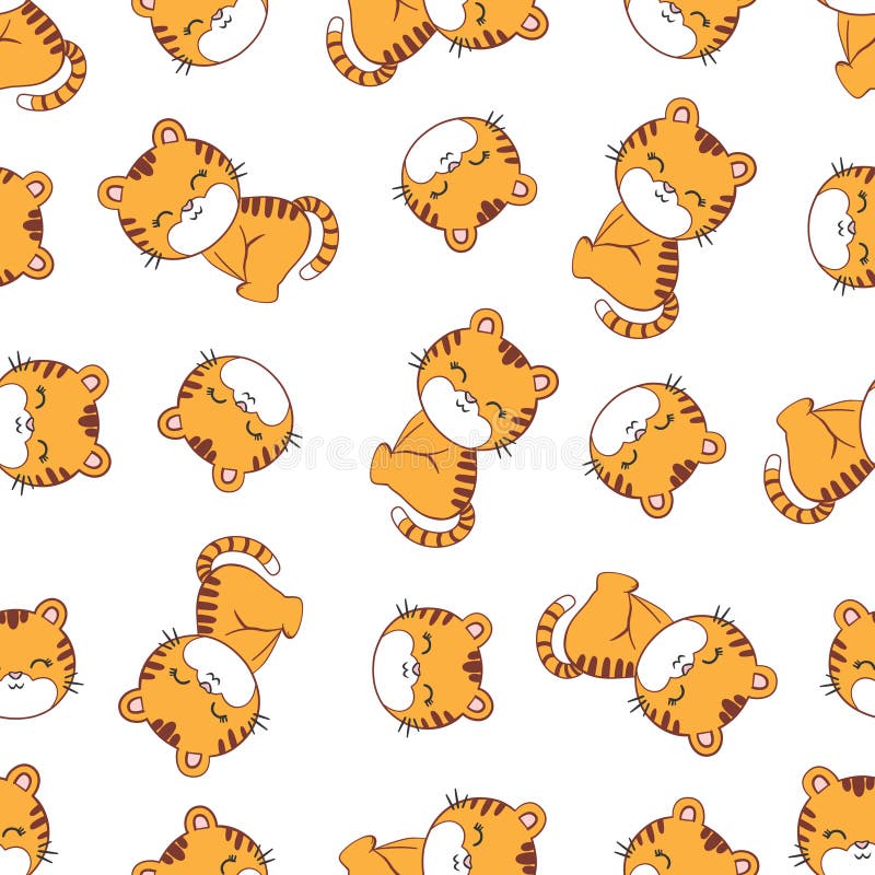 Muzzle of Tigers, Hand Drawn Backdrop. Colorful Seamless Pattern with ...
