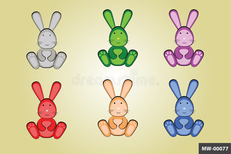 Vector Illustration of 6 Cute Bunny Rabbit Stock Vector - Illustration ...