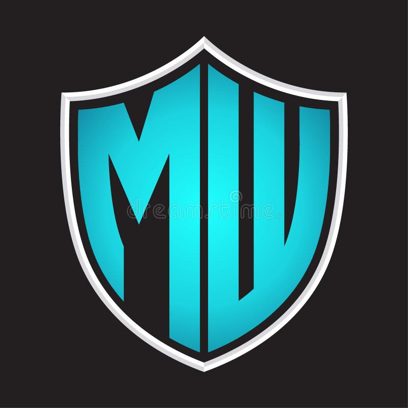 MW Logo Monogram with Shield Shape Isolated Blue Colors on Outline ...
