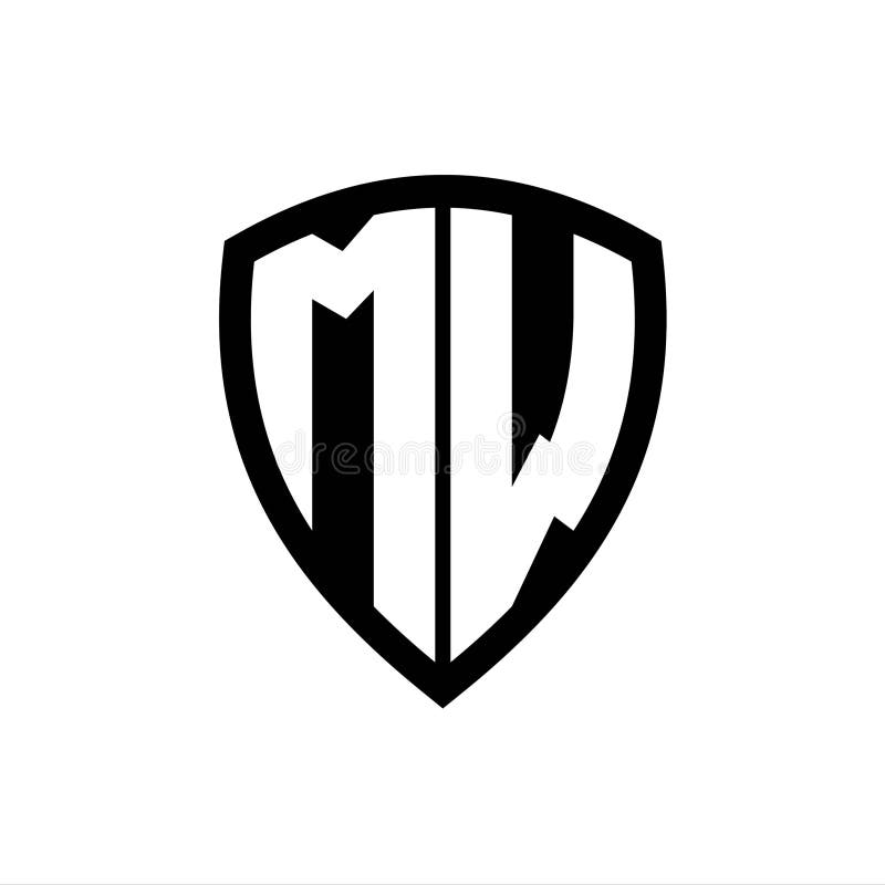 MW Monogram Logo with Bold Letters Shield Shape with Black and White ...