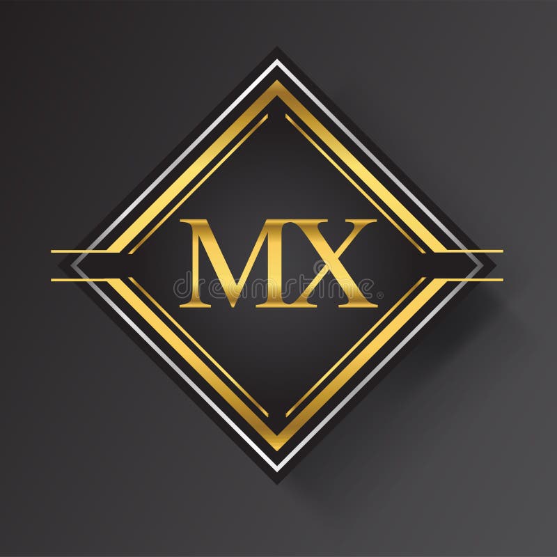 MX Letter Logo in a Square Shape Gold and Silver Colored Geometric ...