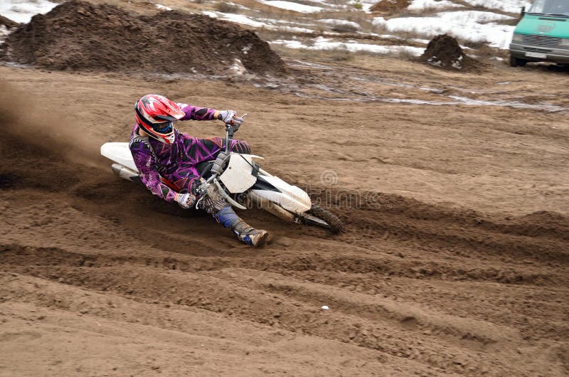 MX Racing Driver at the Turning in the Sandy Ruts Stock Photo - Image ...