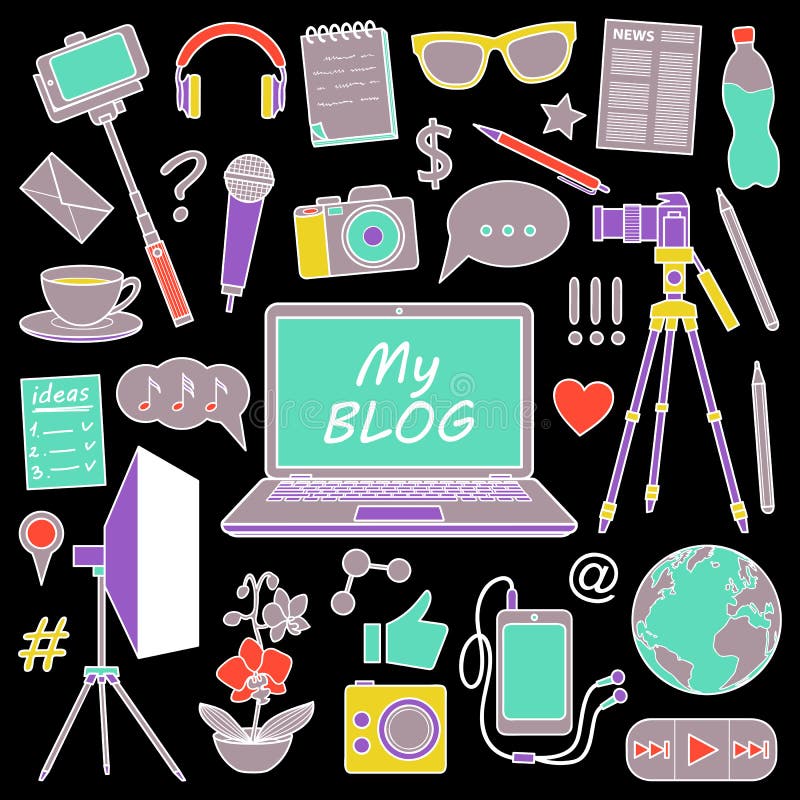 My Blog Set stock vector. Illustration of blogging, camera - 94757636