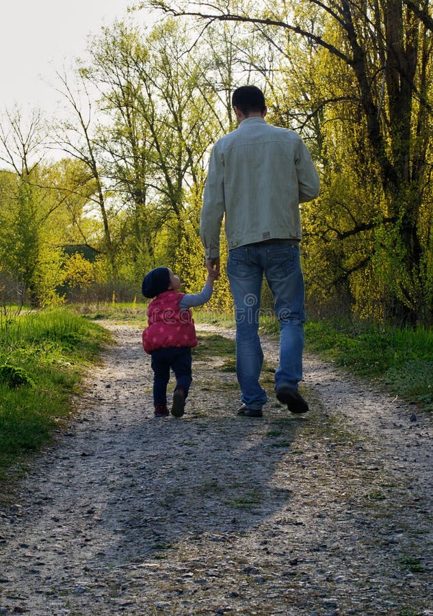 My Dad. Father and Daughter Walk Down the Path. Stock Photo - Image of ...